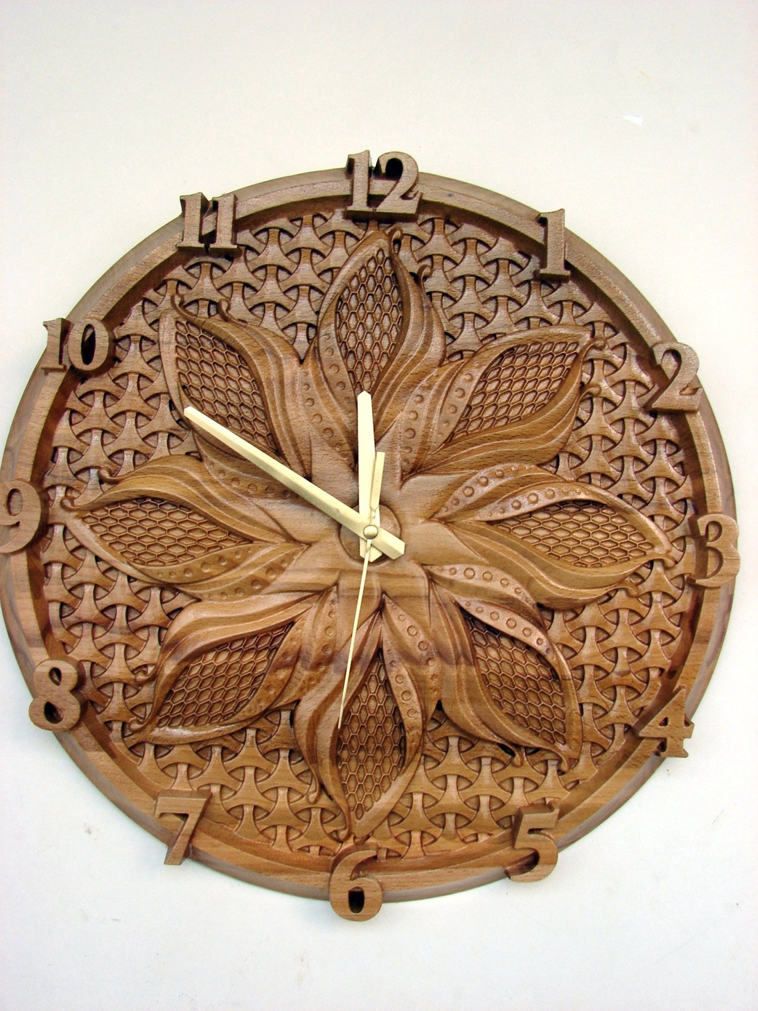 Wall Wooden Clock Hand Carved Flower - SunnyArmenia