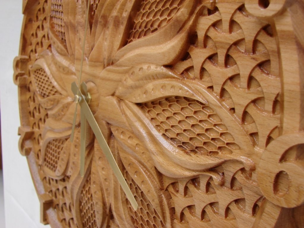 Wall Wooden Clock Hand Carved Flower - SunnyArmenia