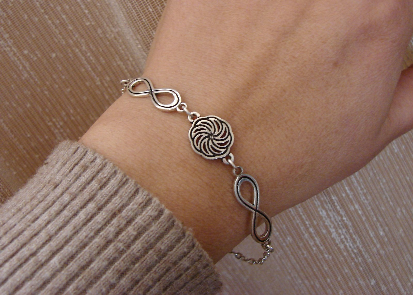 Silver Bracelet Wheel of Eternity and Infinity Symbol